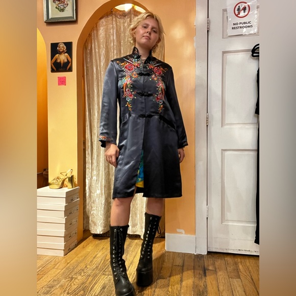 Vintage | Jackets & Coats | Vintage Embroidered Satin Mandarin Collar ...